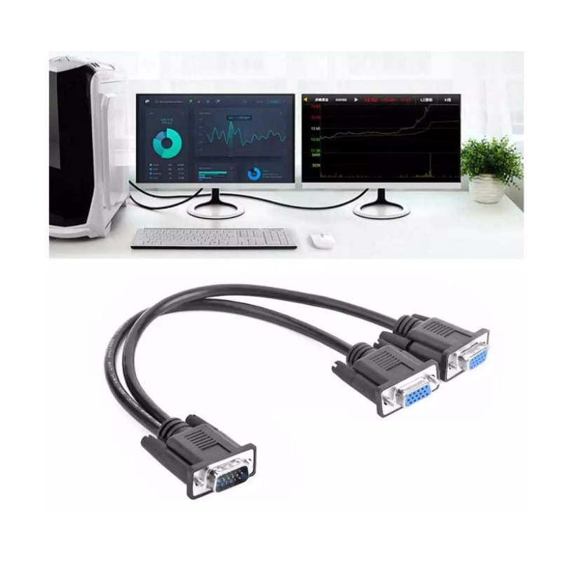 Jual cabang konektor vga male to 2 female y splitter converter PC tv ...