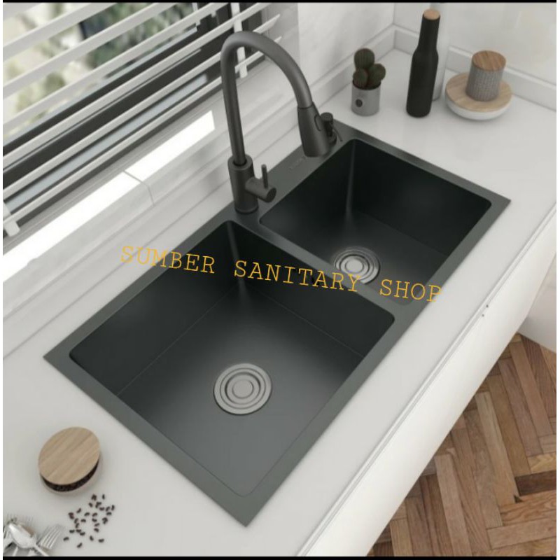 Jual KITCHEN SINK 8245 BLACK INOBE KOMPLIT SET KRAN HITAM / BAK CUCI ...