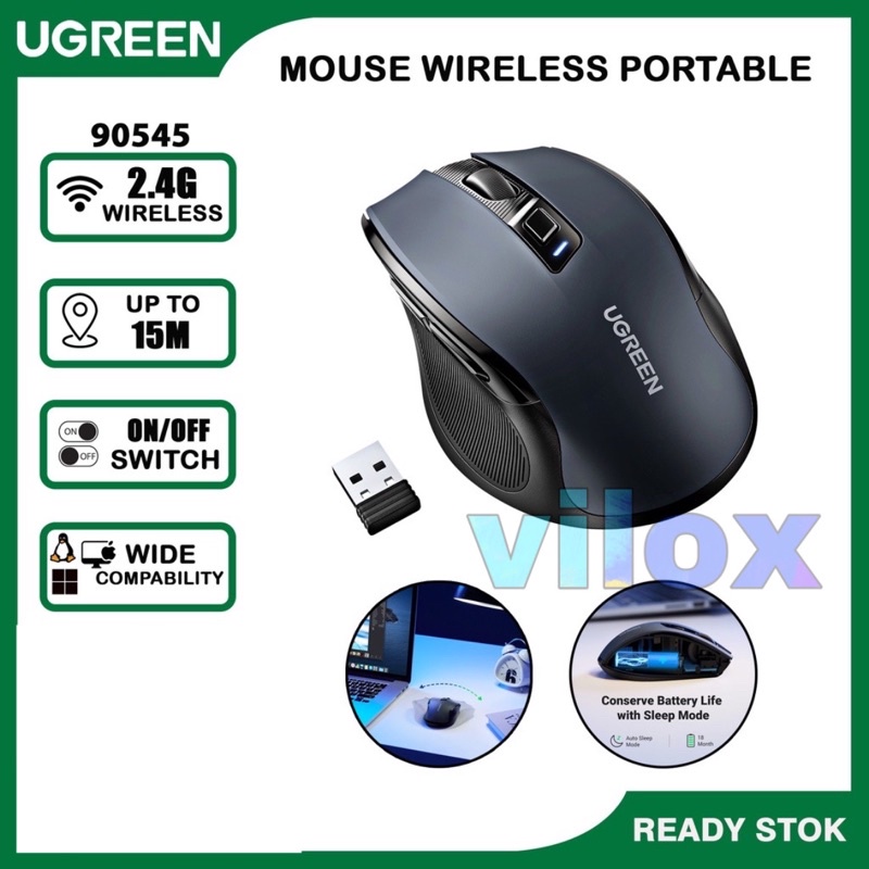 Jual ugreen ergonomic wireless mouse 2.4g mice silent game gaming ...