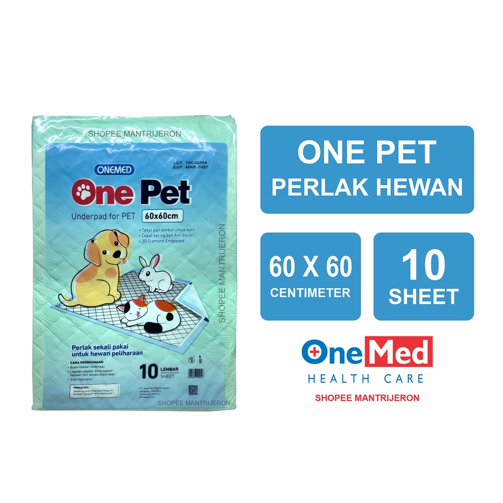 Jual One Pet Perlak Hewan Underpad Alas Kandang 60 x 60 cm OneMed 10 Lembar OnePet | Shopee ...