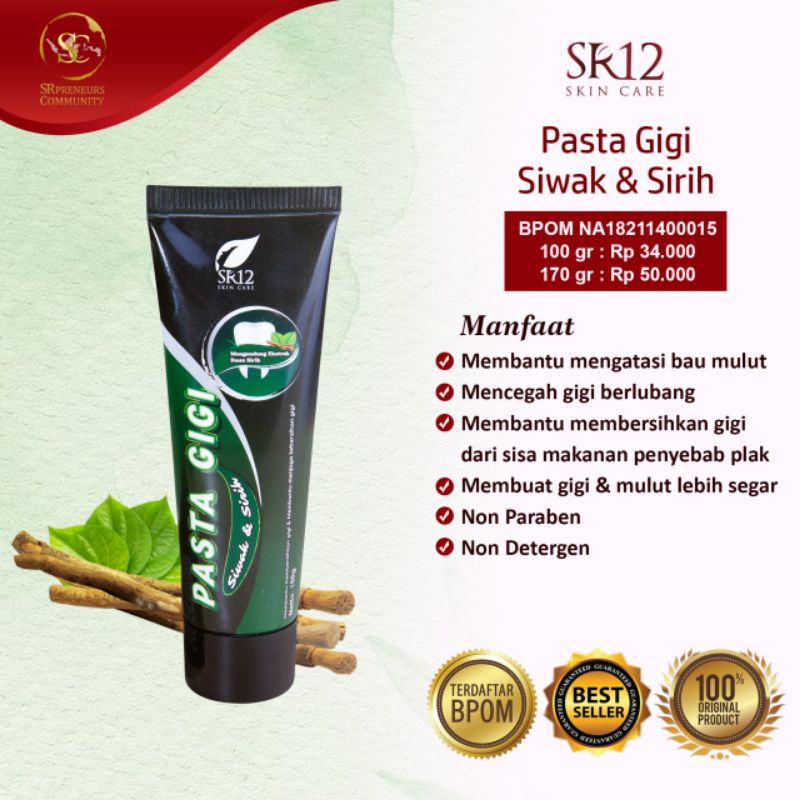 Jual SR12 Pasta Gigi Siwak dan Sirih 100 Gram / Gigi Sensitif ...