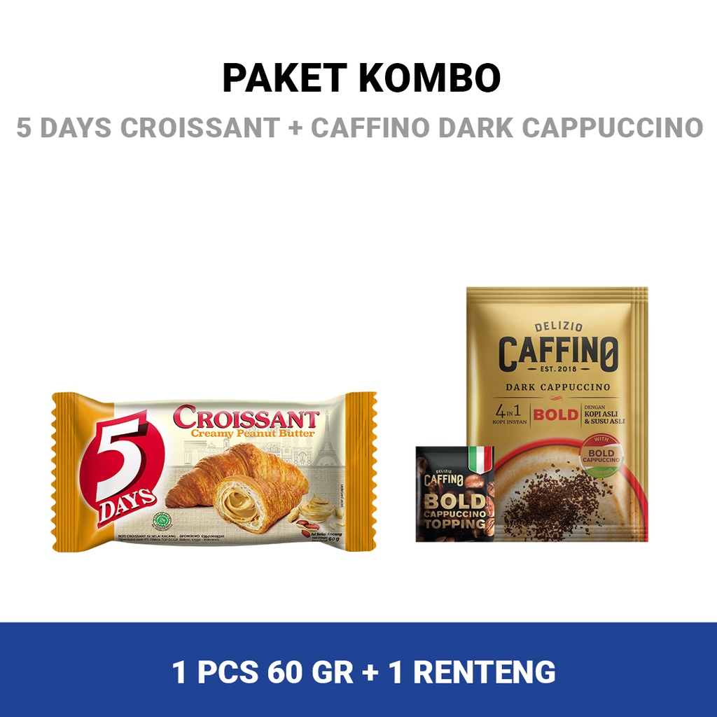 Jual 5 Days Croissant Creamy Peanut Butter [60 g] + Caffino Kopi Latte ...