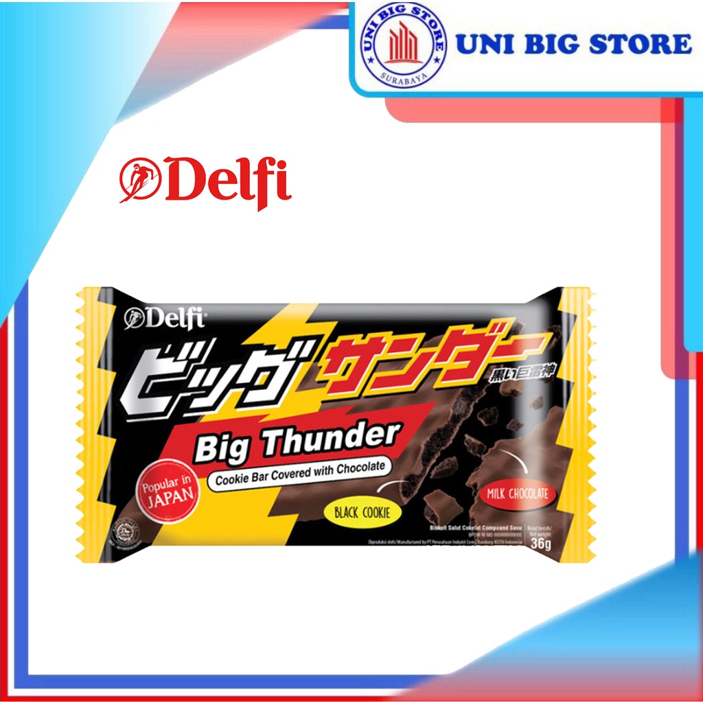 Jual Delfi Big Thunder Yuraku Cookie Bar Chocolate 36 gr Coklat ...