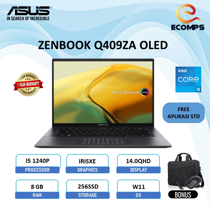 Jual Laptop Asus Zenbook Q409ZA OLED i5 1240P 8GB 256SSD W11 14.0QHD 2 ...