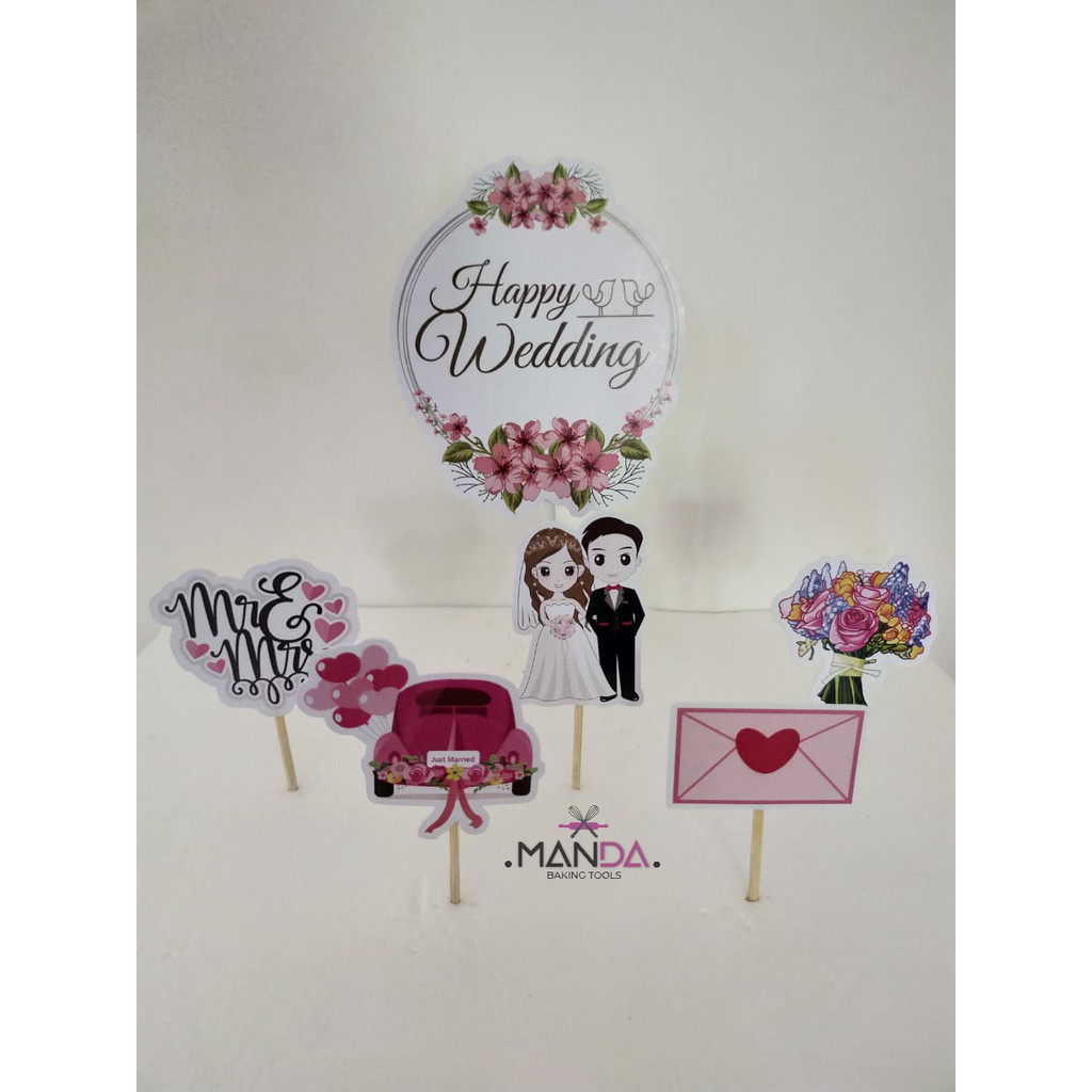 Jual Topper karakter kue tart puding topper kertas topper happy wedding ...