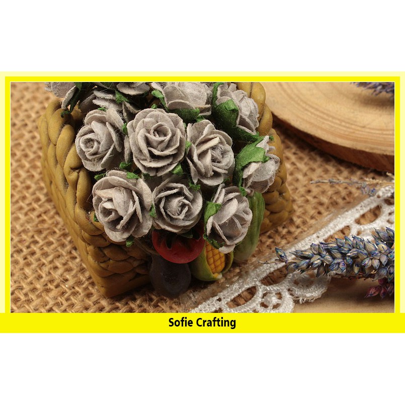 Jual 5 Tangkai Bunga Kertas Mawar Abu-abu 1,5 cm BK-08 Sofie Crafting ...