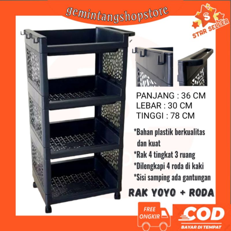 Jual Rak Yoyo Plastik 4 Susun Rak serbaguna 4 tingkat Roda | Shopee ...