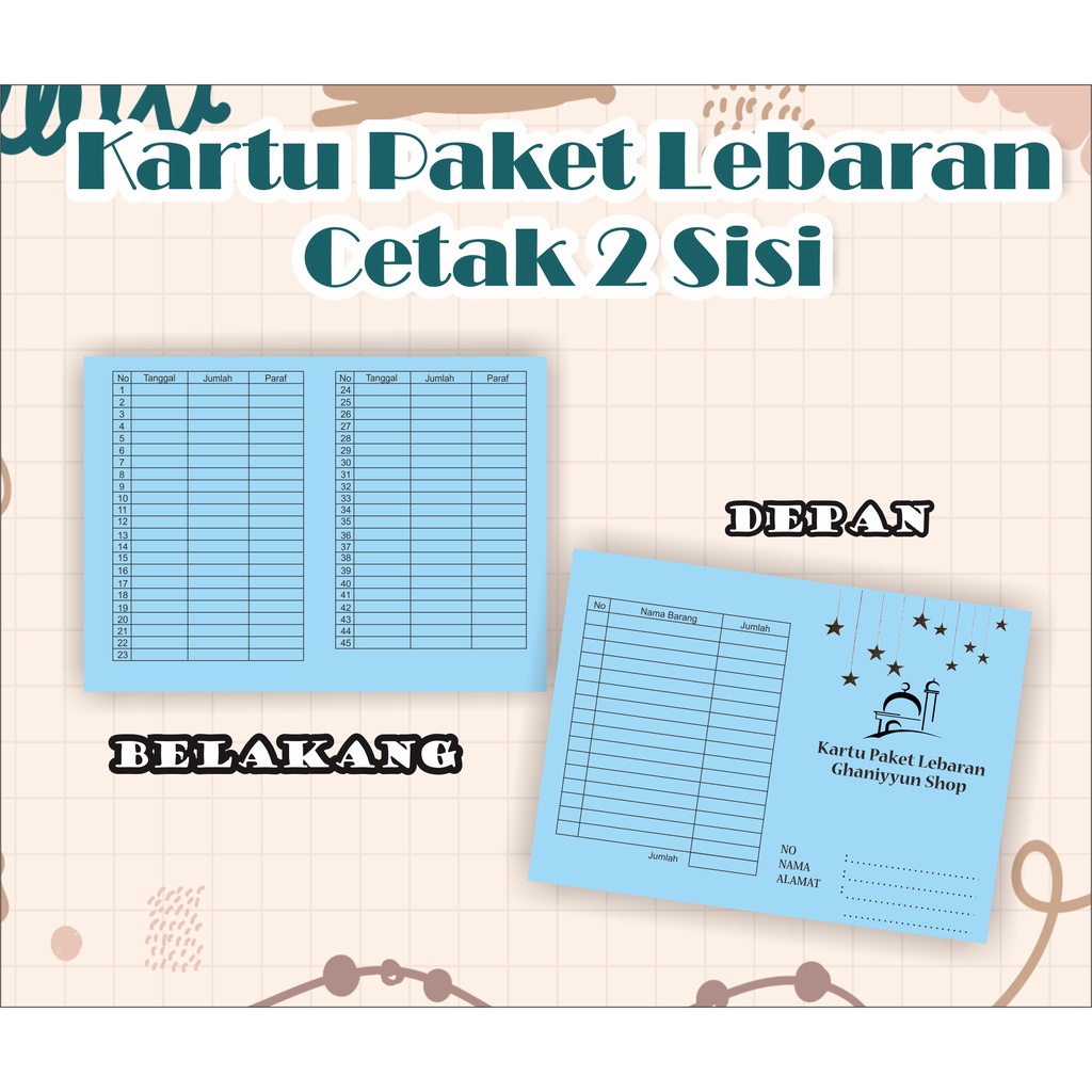 Jual kartu paket/iuran/arisan/kartu paket lebaran (bisa custom) | Shopee Indonesia