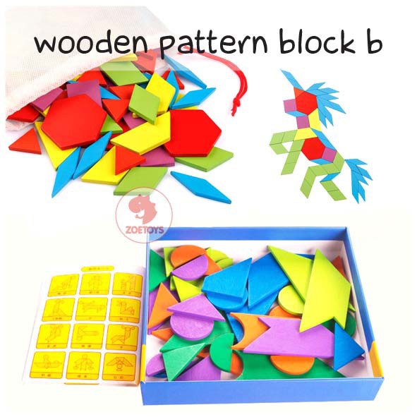 Jual Zoetoys Wooden Pattern Blocks A B | Balok Kayu Bentuk Geometri ...