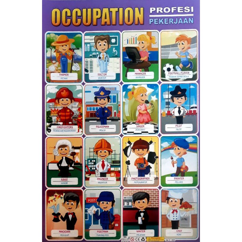 Jual POSTER EDUKASI ANAK JENIS JENIS PEKERJAAN (OCCUPATION) Indonesia ...