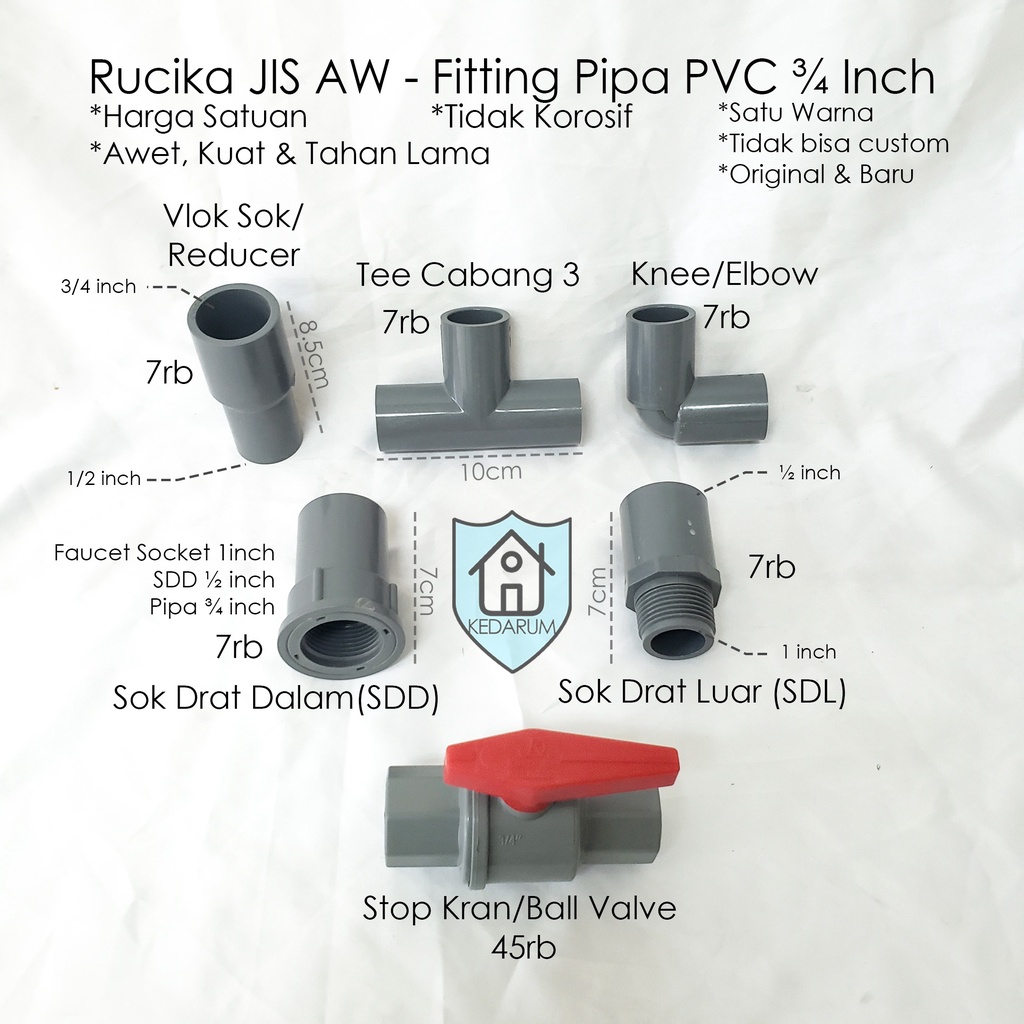 Jual Rucika JIS AW - Fitting Pipa PVC 3/4 " inch, Vlok Sok Reducer, Tee Ti Cabang 3, Knee keni ...