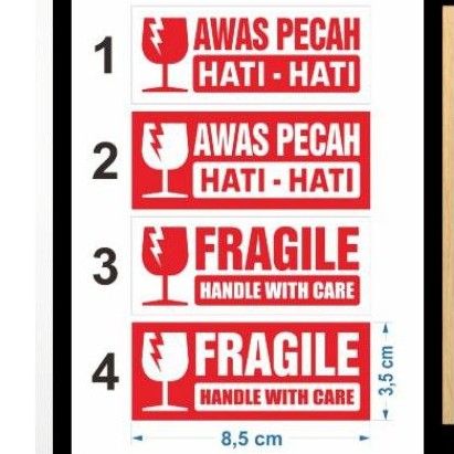 stiker FRAGILE HATI HATI PECAH Handle with Care 8,5x3,5cm awas pecah ...