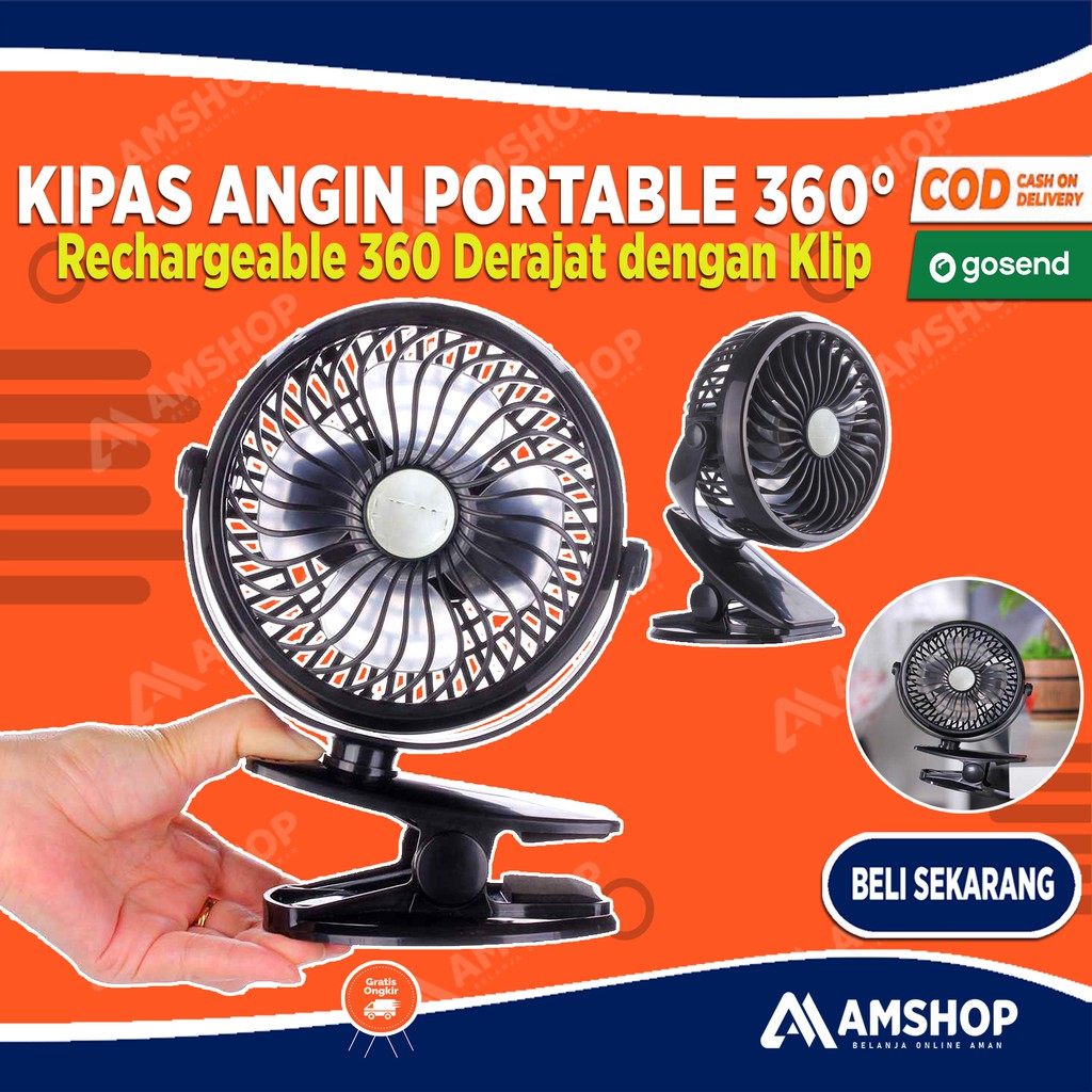 Kipas Angin Portable Rechargeable 360 Derajat dengan Klip JLK 1698 ...
