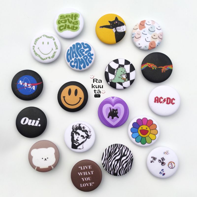 Jual pin bulat button aesthetic | pin bros cute for outfit tas totebag ...