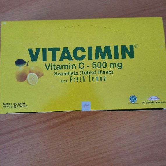 Jual Vitacimin vitamin C 500mg tablet isap LEMON /JERUK (50 strips/ box ...