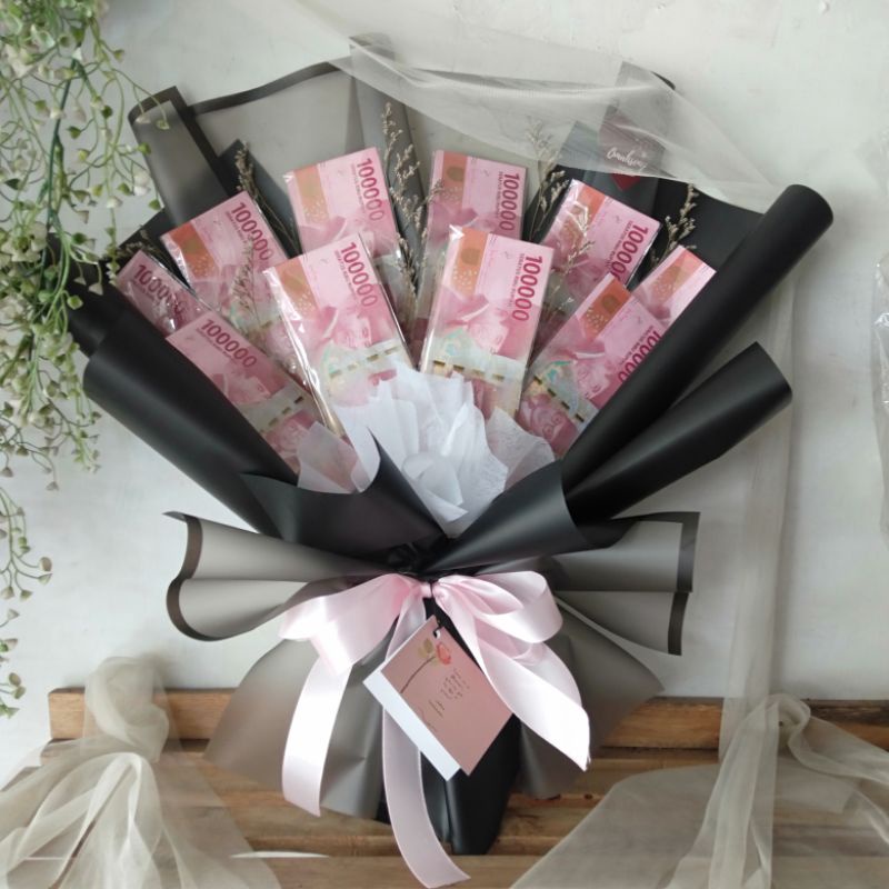 Jual buket uang 50 lembar 100 ribu simple (bisa custom tema), money ...