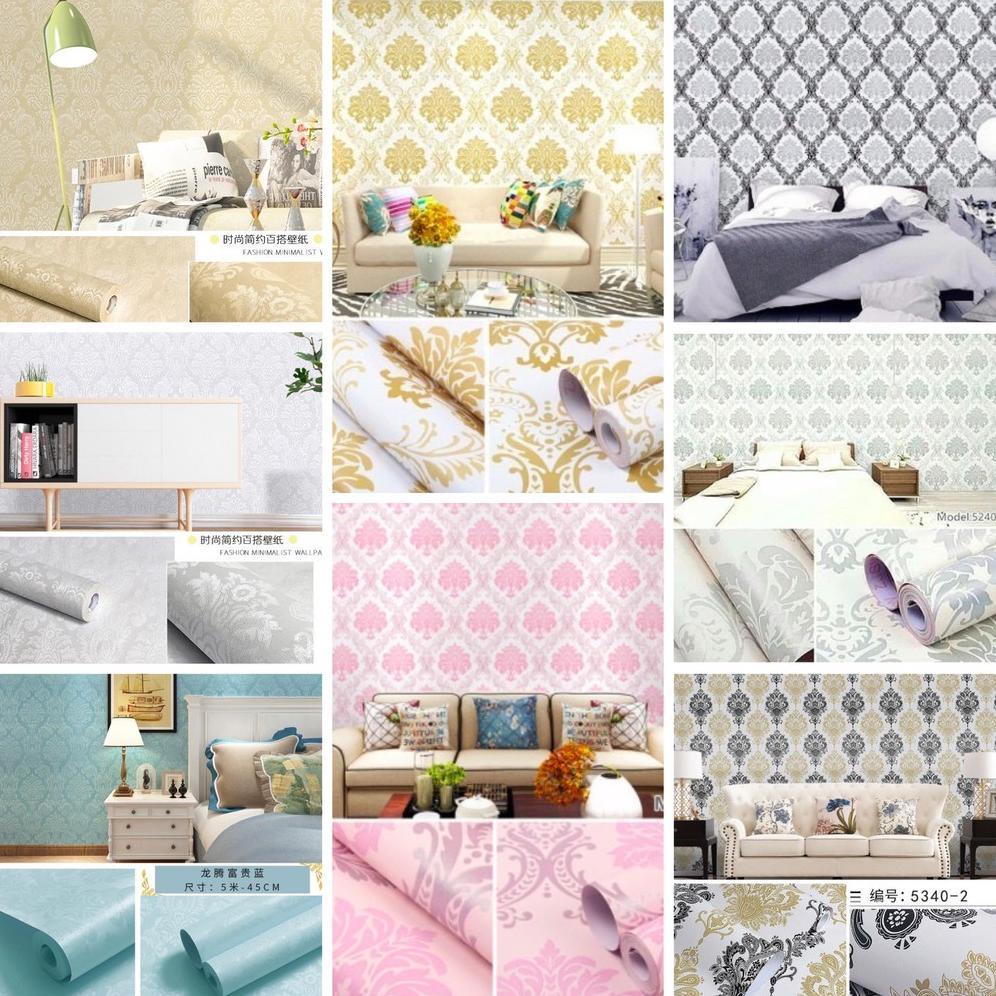 Jual Wallpaper Dinding Ukuran 45 Cm X 10 M Motif Batik Polos Emboss Vintage Gold Pink Putih Biru ...