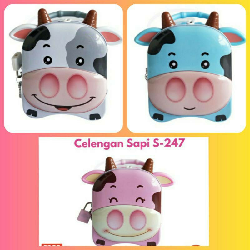 Jual Piggy Bank / coin bank / celengan Kaleng Bentuk Sapi ada kunci ...