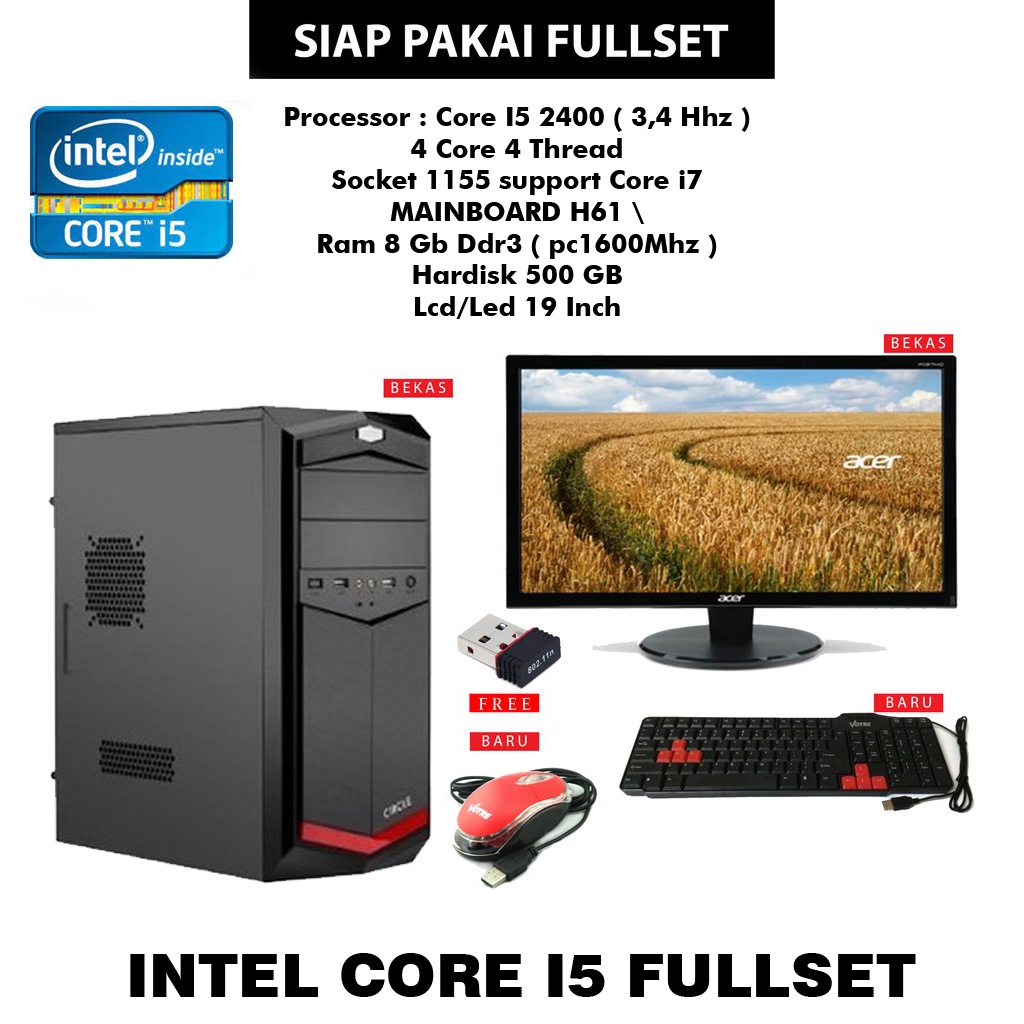 Jual PC CORE i5 / LCD 19" / Ram 8 Gb / HDD 500Gb / FULLSET SIAP PAKAI ...