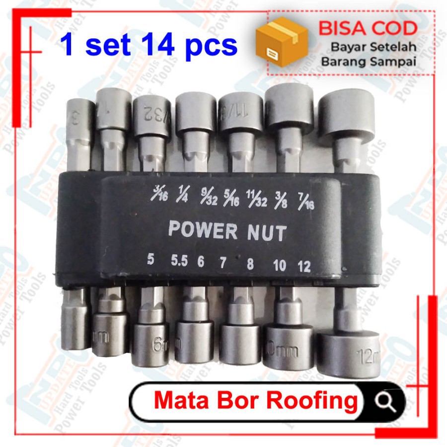 Jual Mata Sok Magnet Sock Bor Roofing Baut Sekrup Baja Ringan 1 SET 14 ...