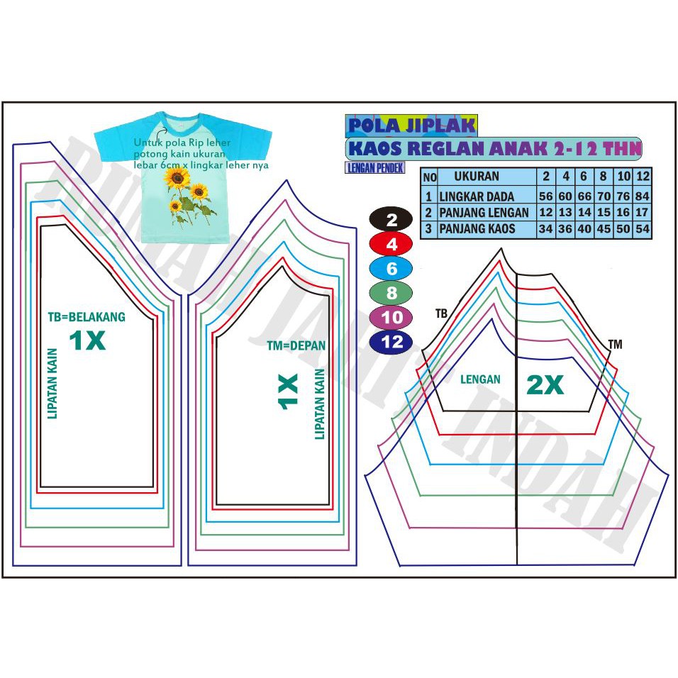 Jual pola baju pola jahit KAOS RAGLAN ANAK USIA 2-12THN Indonesia ...