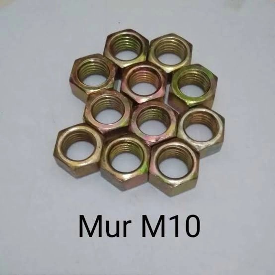 Jual Mur M10 Kuning Pitch 1,25 Hex Nut Kunci 14 Drat Halus Besi 10 mm ...
