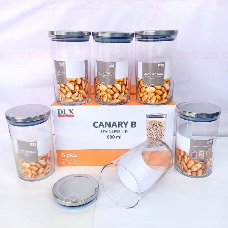 Jual toples kaca DLX canary B kedap udara set 6 pcs 880ml tutup stainless | Shopee Indonesia