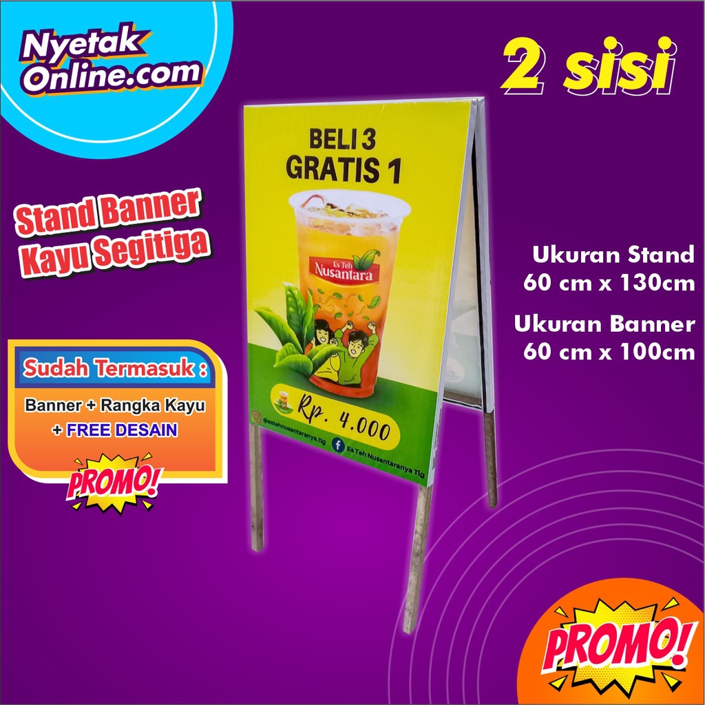 Jual Stand Banner kayu ukuran 60cm x 130cm custom 2 sisi | Shopee Indonesia