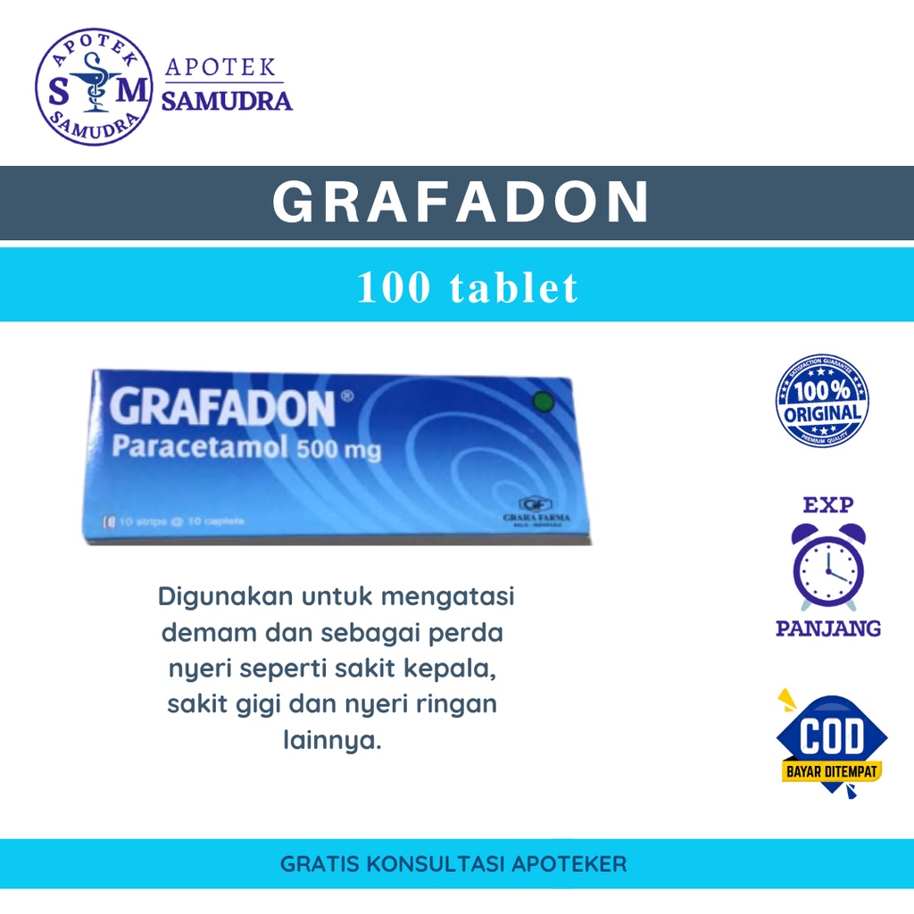 Jual GRAFADON Kaplet - BOX isi 100 Kaplet (paracetamol 500mg Obat demam ...