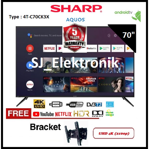 Jual (KHUSUS LUAR KOTA) Free Braket LED TV Sharp 70 Inch 4T-C70CK3X / 70CK3 AndroidTV | Shopee ...