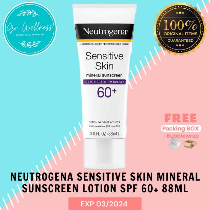 Jual Neutrogena Sensitive Skin Mineral Sunscreen Lotion spf 60+ 88ml ...