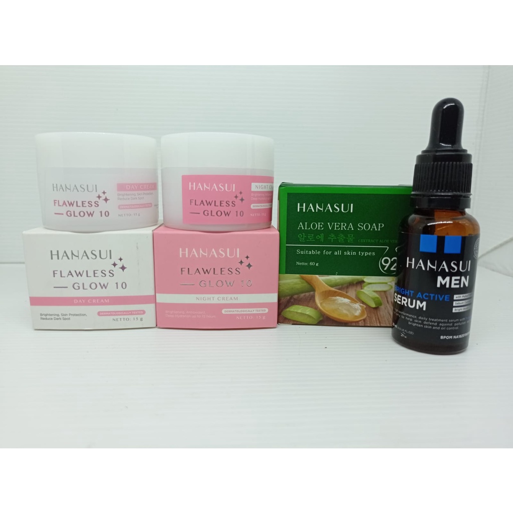 Jual paket hanasui men flawless glow 10 series 4in1 cream day & night serum bright active soap ...