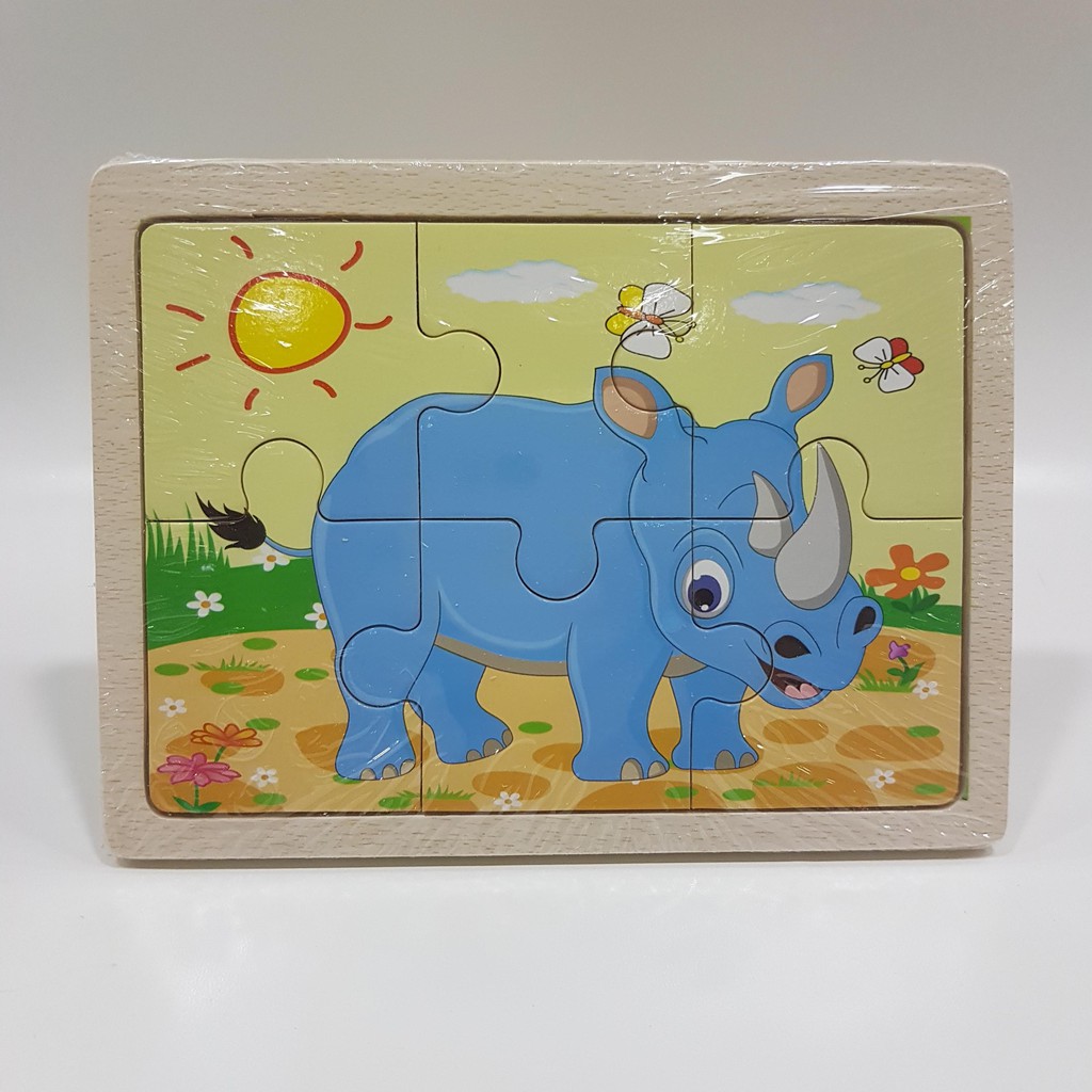 Jual Wooden Puzzle | Puzzle Kayu 6 Keping Gambar Badak | Shopee Indonesia