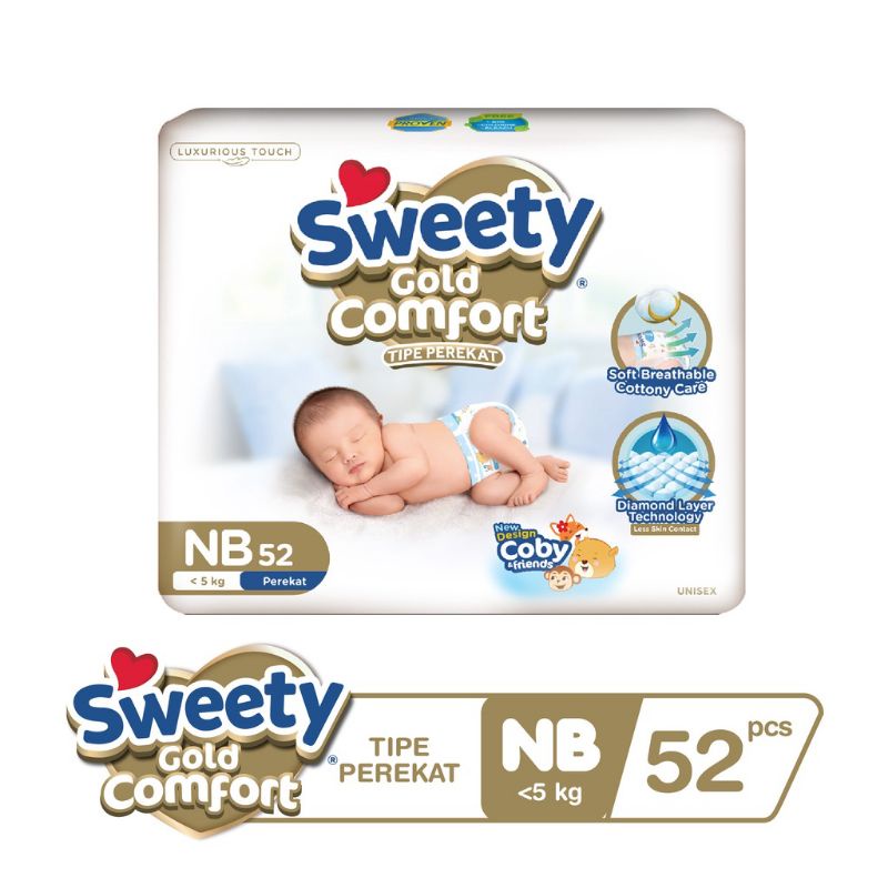 Jual SWEETY GOLD COMFORT NB 52 BABY DIAPERS POPOK PEREKAT BAYI NEWBORN ...