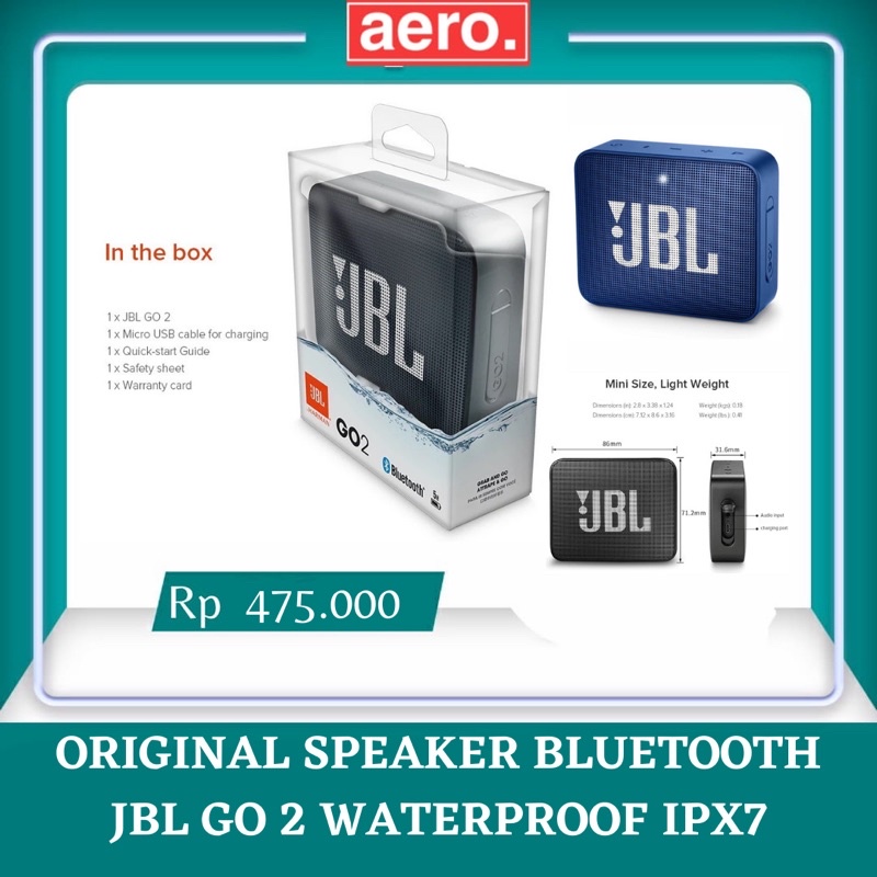 Jual SPEAKER BLUETOOTH JBL GO 2 PORTABLE BLUETOOTH SPEAKER MINI ORIGINAL WATERPROOF IPX7 ...