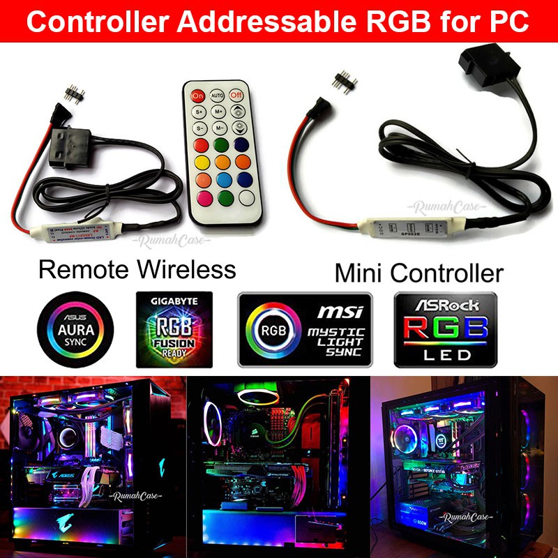 Controller LED Strip ARGB PC 3 Pin 5v Mini Control Remote WIreless RF ...