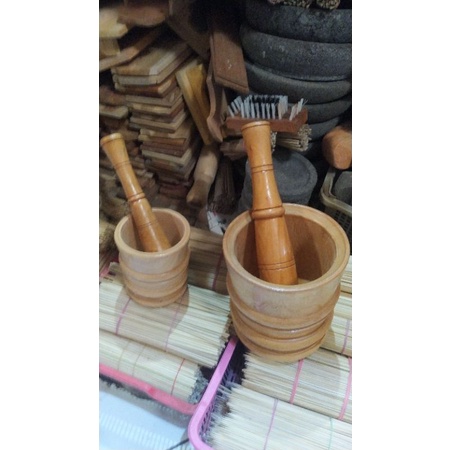 Jual set lumpang alu kayu kecil d18cm | Shopee Indonesia