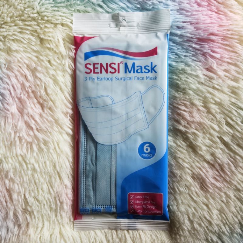 Jual SENSI Mask 3-Ply Earloop Surgical Face Mask Warna Biru (6 masks ...