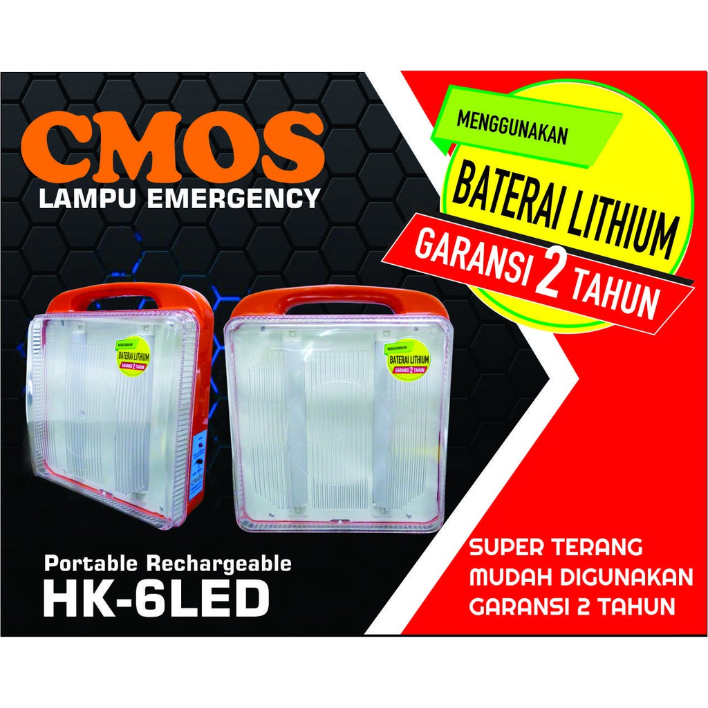 Lampu Emergency CMOS HK-6LED Baterai Lithium | Shopee Indonesia