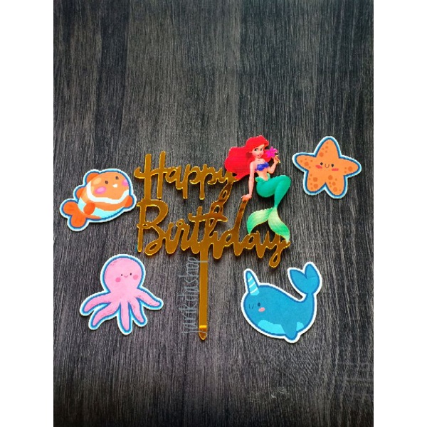 Jual CAKE TOPPER AKRILIK HAPPY BIRTHDAY MERMAID ARIEL PUTRI DUYUNG ...