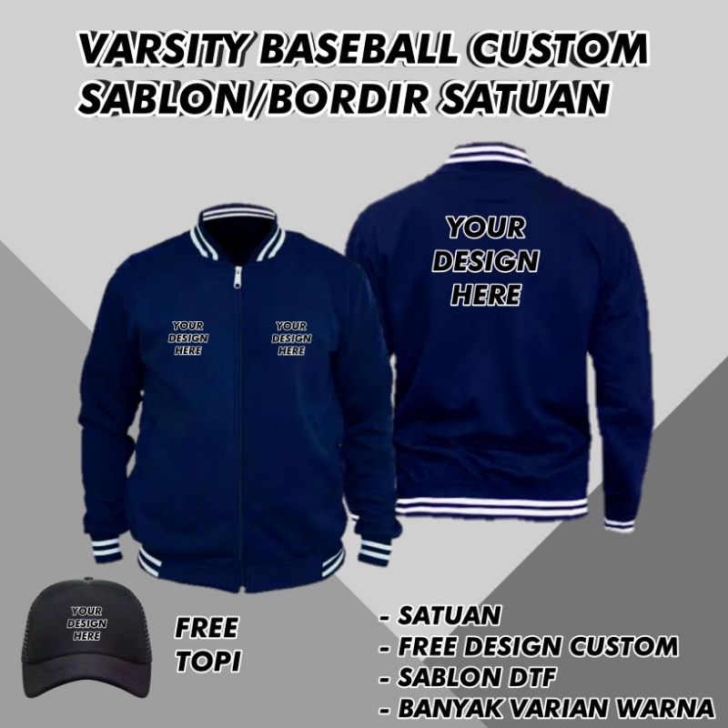 Jual Jaket Varsity Baseball Zipper Design Custom Sablon & Bordir Satuan ...
