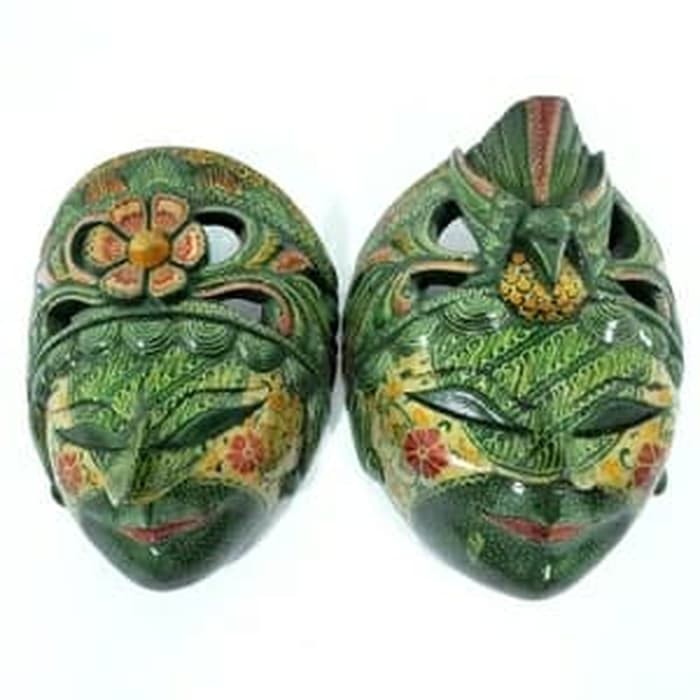 Jual Pajangan Topeng Kayu Batik Hijau Wajah Wayang Rama Shinta Hiasan ...