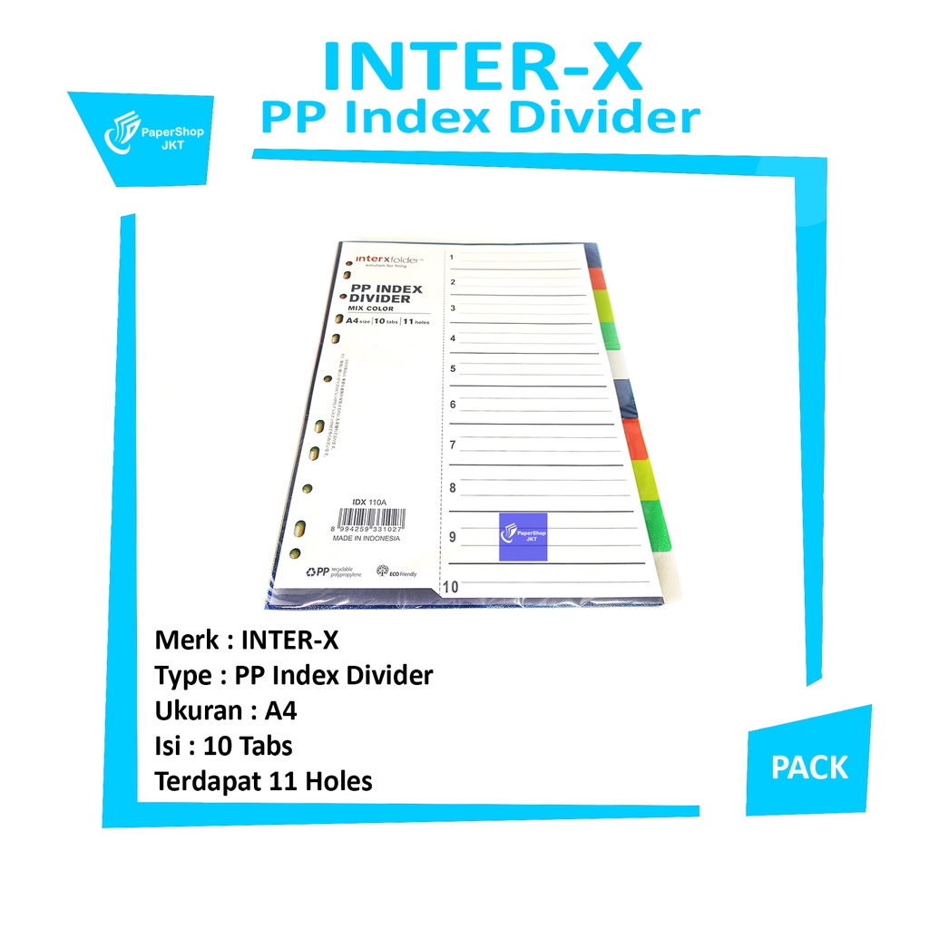 Jual Inter X Folder PP Index Divider A4 10 Tabs Mix Color - Pack ... Jual Inter X Folder PP Index Divider A4 10 Tabs Mix Color - Pack ...