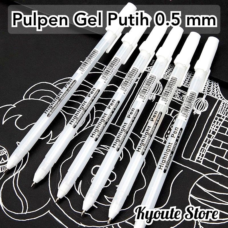 Jual Pulpen Gel Putih White Pen Gel Color Highlight 0.5 mm Menulis ...