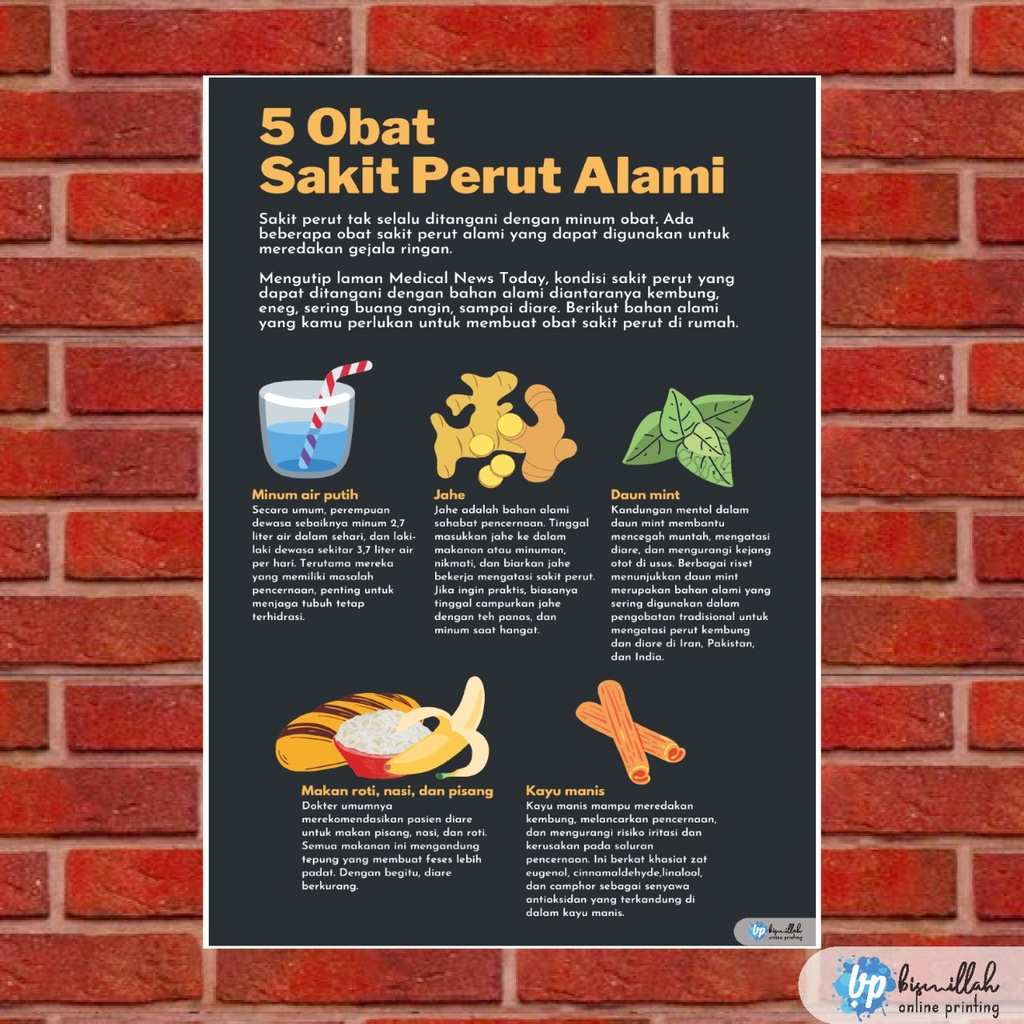 Jual Poster KEsehatan 5 Obat Sakit Perut Alami | Shopee Indonesia