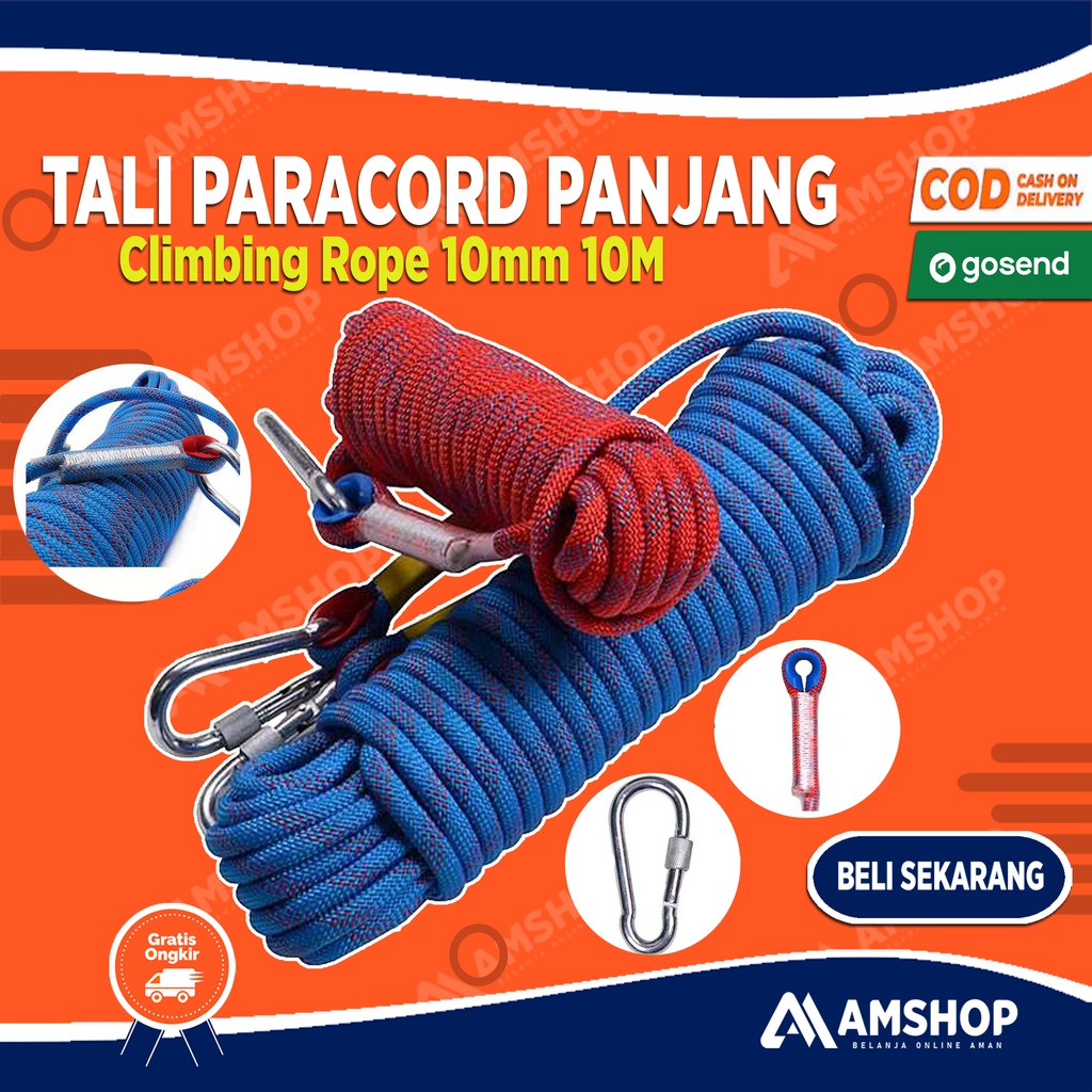 Jual Tali Paracord Panjang Tebing Climbing Rope 10mm 10M Steel Buckle ...