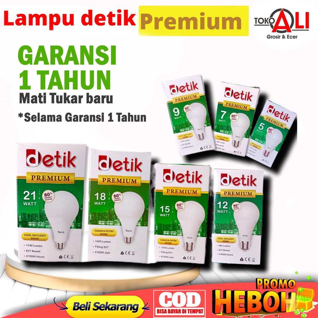 Jual DETIK PREMIUM Lampu Bohlam Led 5Watt 7Watt 9Watt 12watt 15Watt 18Watt 21Watt SNI Cahaya ...