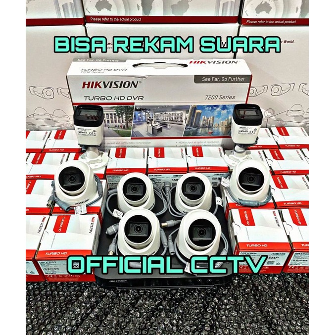 Jual paket camera cctv 8 kamera hikvision 5mp build in mic bisa rekam suara 5 mp 8ch 8 ch ...