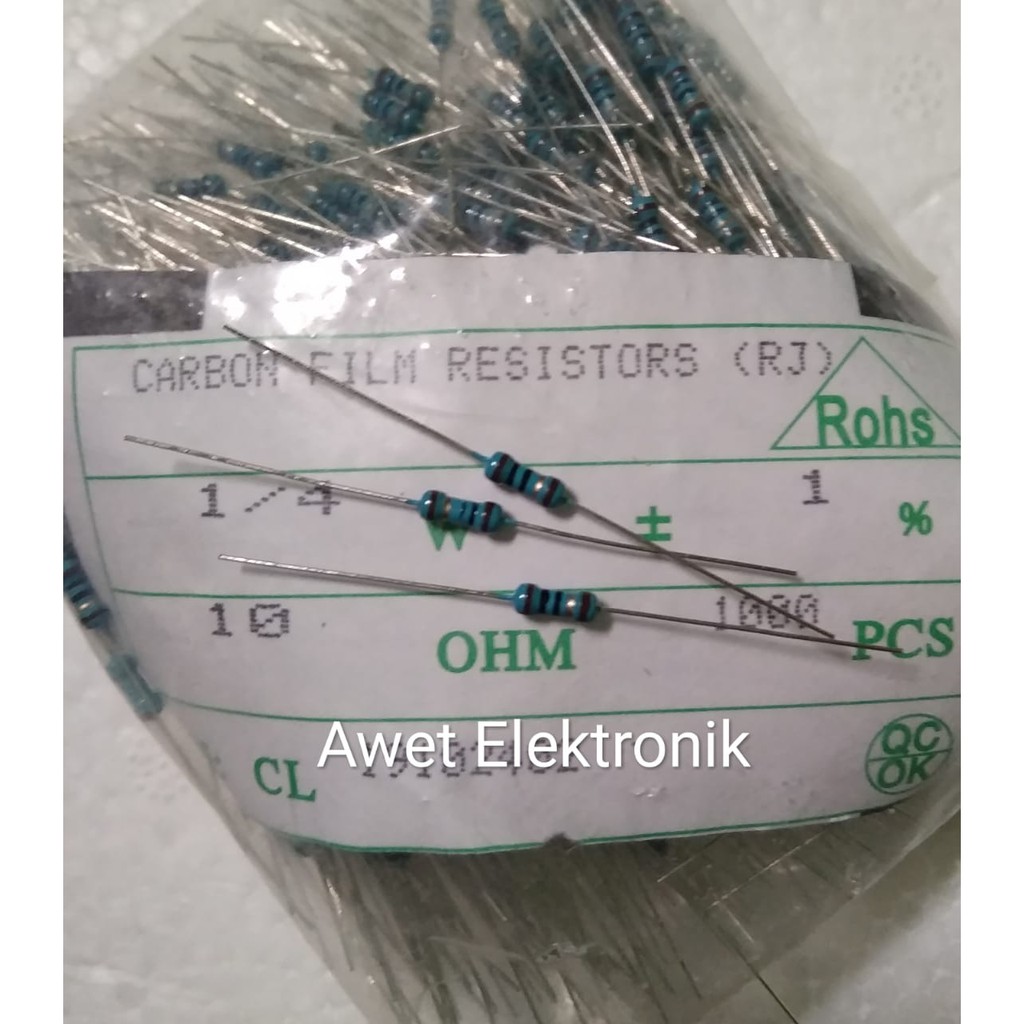 Jual resistor 10r 1/4 w resistor 10R 1/4 resistor 10 ohm 1/4 watt | Shopee Indonesia