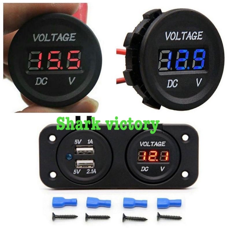 Jual Voltmeter aki motor plus chager usb sepasang model bulat tanam ke ...